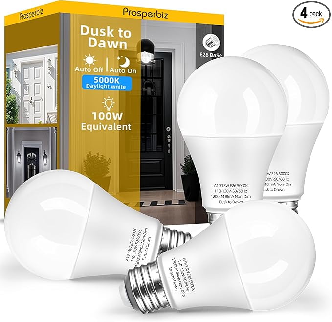 Dusk to Dawn LED Outdoor Light Bulb 100 Watt Equivalent, 13W Automatic ...