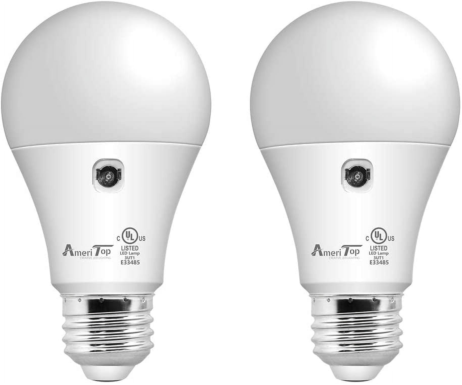 Dusk to Dawn Light Bulb- 2 Pack, A19 LED Sensor Light Bulbs; UL Listed ...
