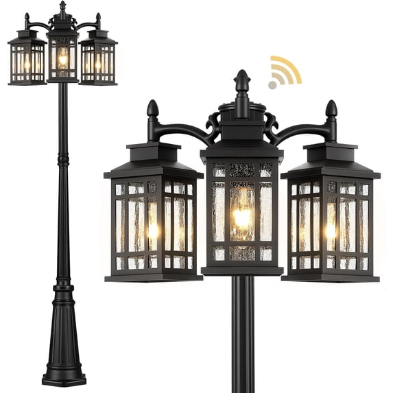 Dusk to Dawn Outdoor Lamp Post Light Black Outdoor Street Lights 3-Head ...