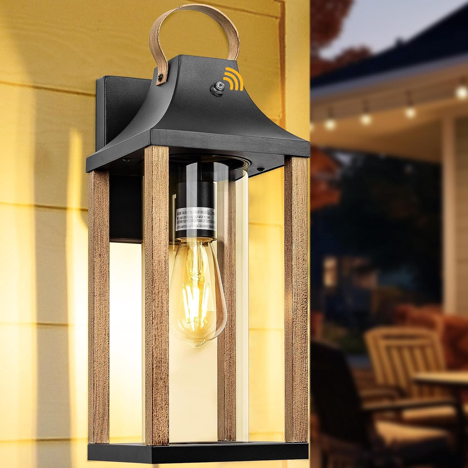 Dusk to Dawn Outdoor Light Fixture Rustic Wood, 17” Large Outside Light ...