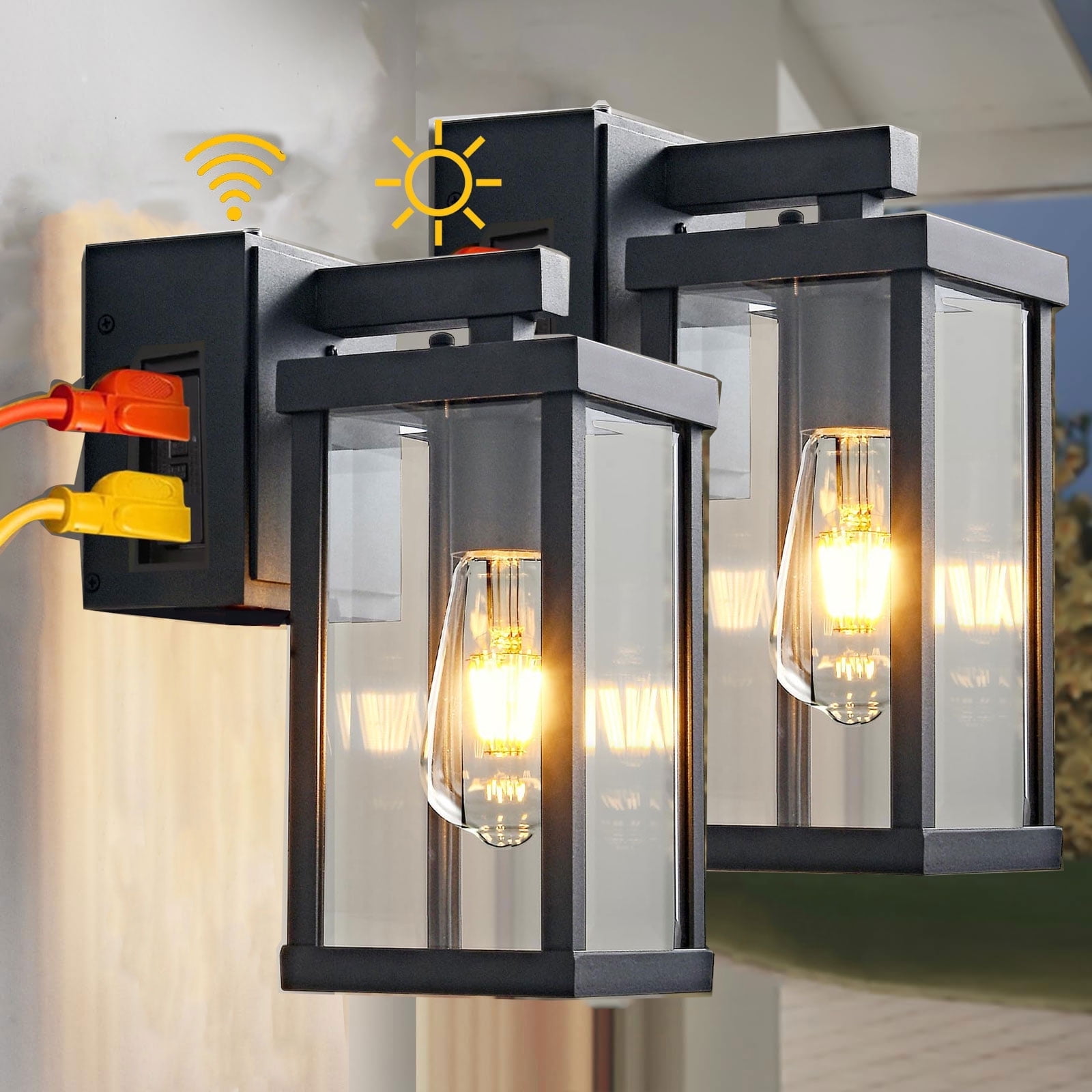 Dusk to Dawn Porch Lights with GFCI Outlets Waterproof Outdoor Wall Lights Exterior Lighting ...