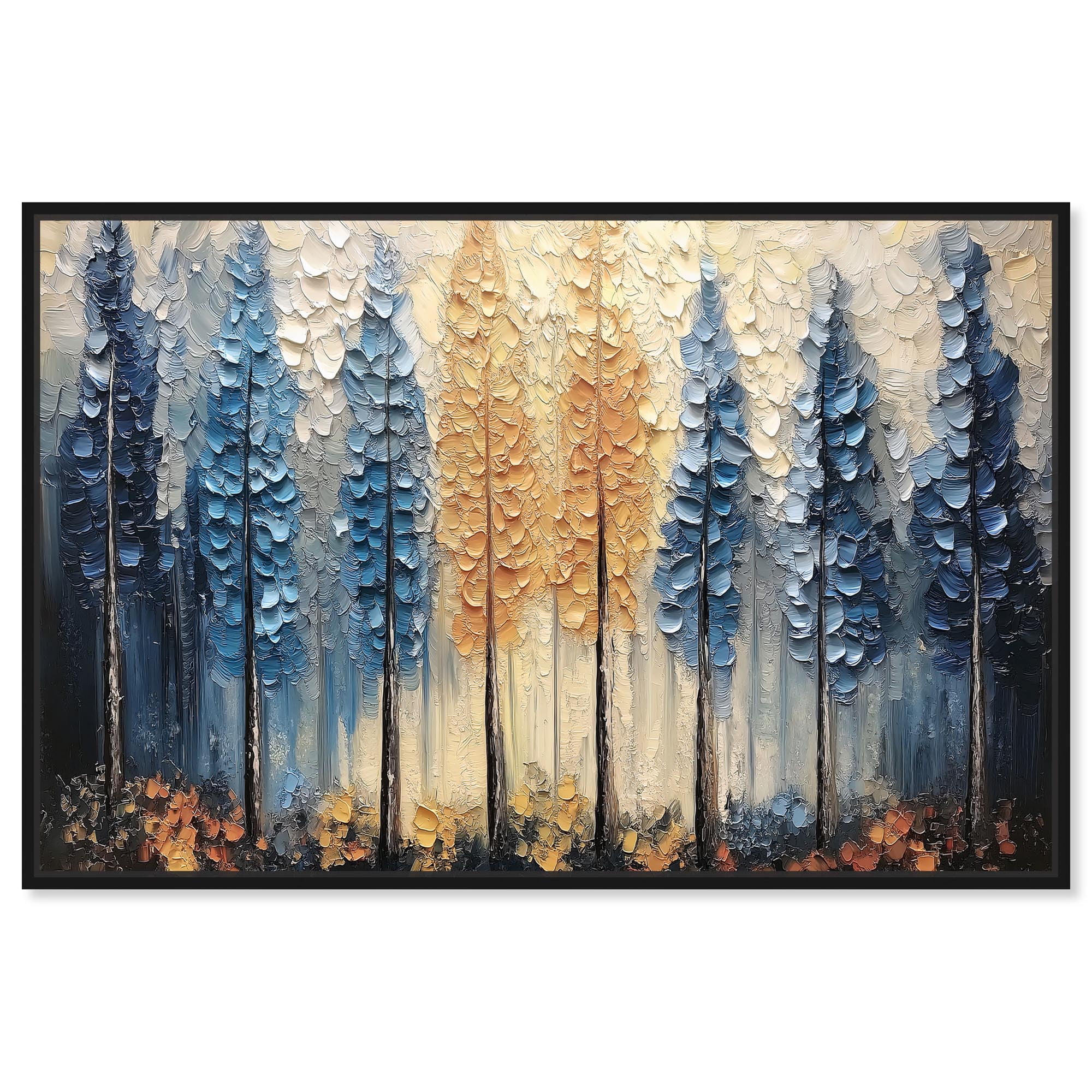 Dusk & Dawn Trees Canvas Blue Floral Art by Art Remedy, Black Frame, 45 ...