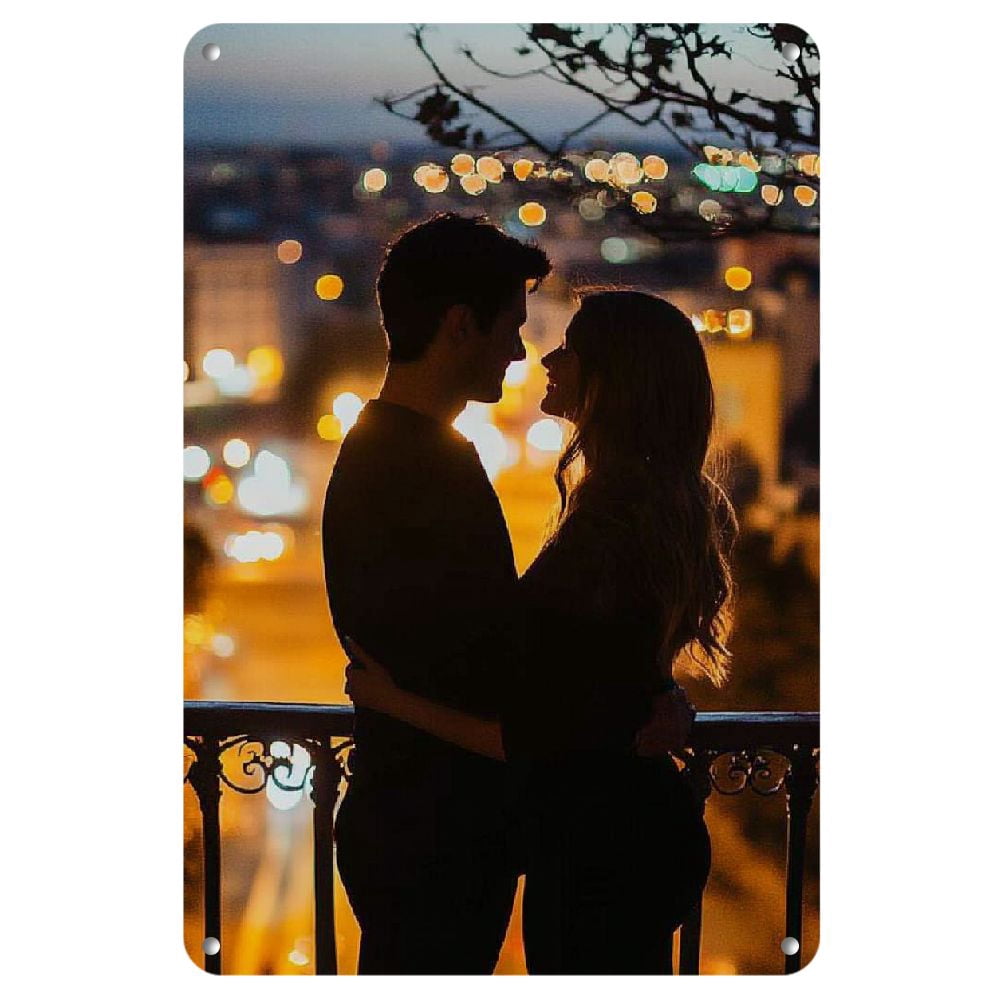 Dusk Embrace" 8x12in Metal Tin Wall Art - Romantic Couple Silhouette ...