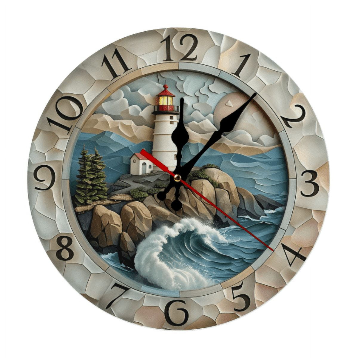 Dusk Lighthouse Theme Silent Wall Clock for Autumn And Valentine'S Day Decoration, Perfect Room ...