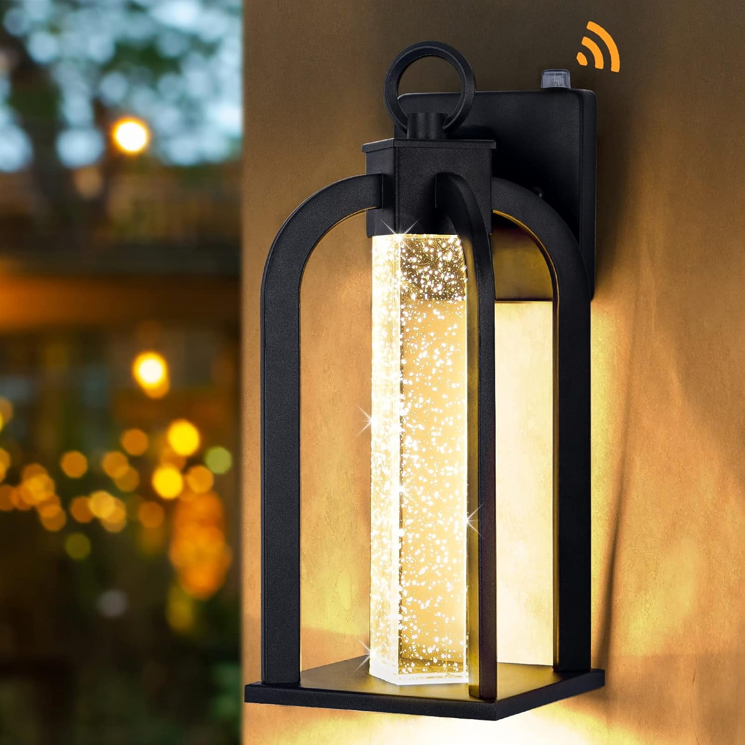 Dusk to Outdoor Wall Light, 14" Black Wall Lantern with Glass, Exterior ...