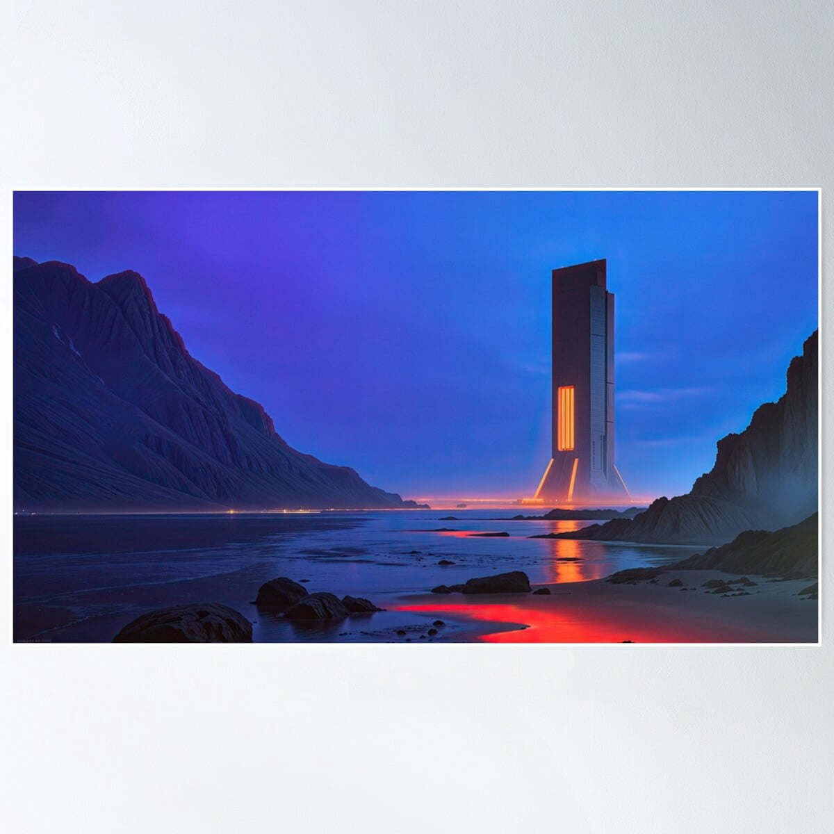 Dusk Protocol - Cyberpunk Coastal Monolith Poster Wall Art, Modern Wall ...