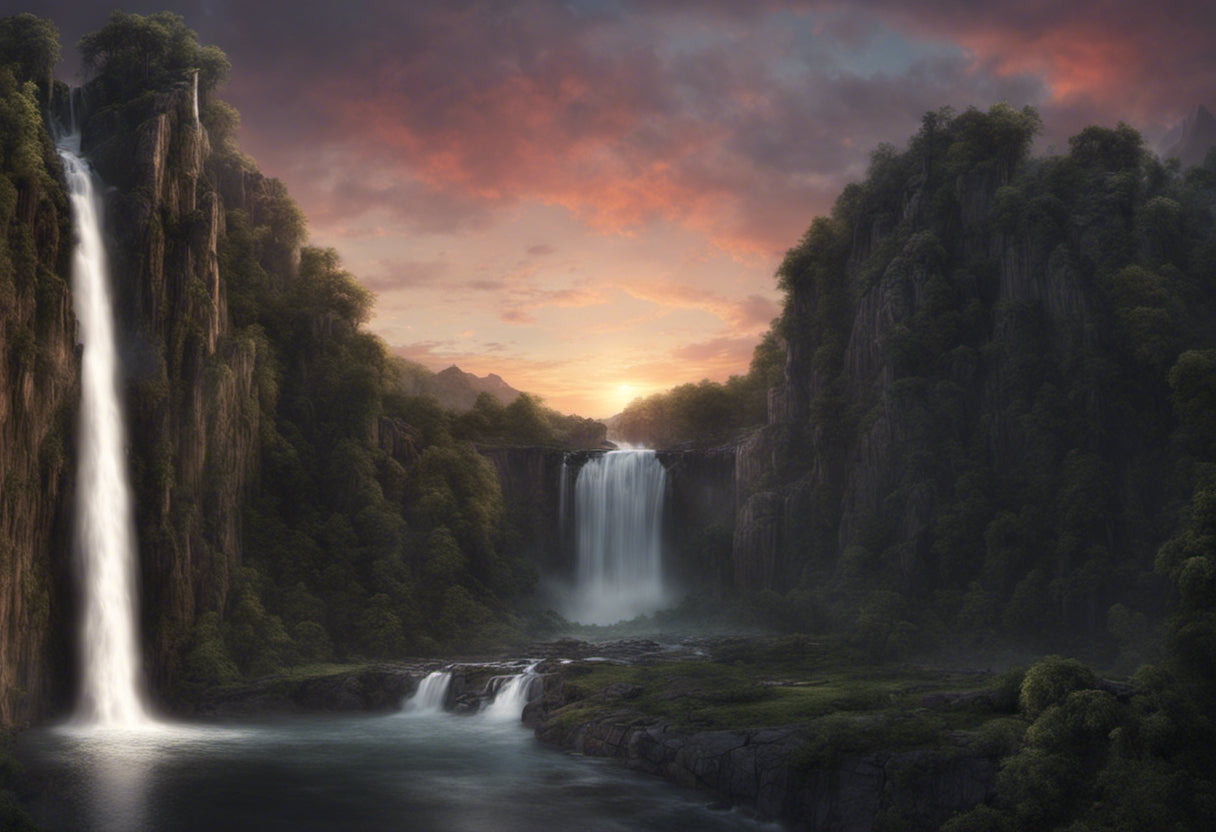 Dusk Waterfall Matte Painting II - 12" x 18" Art Print Wall Decor ...