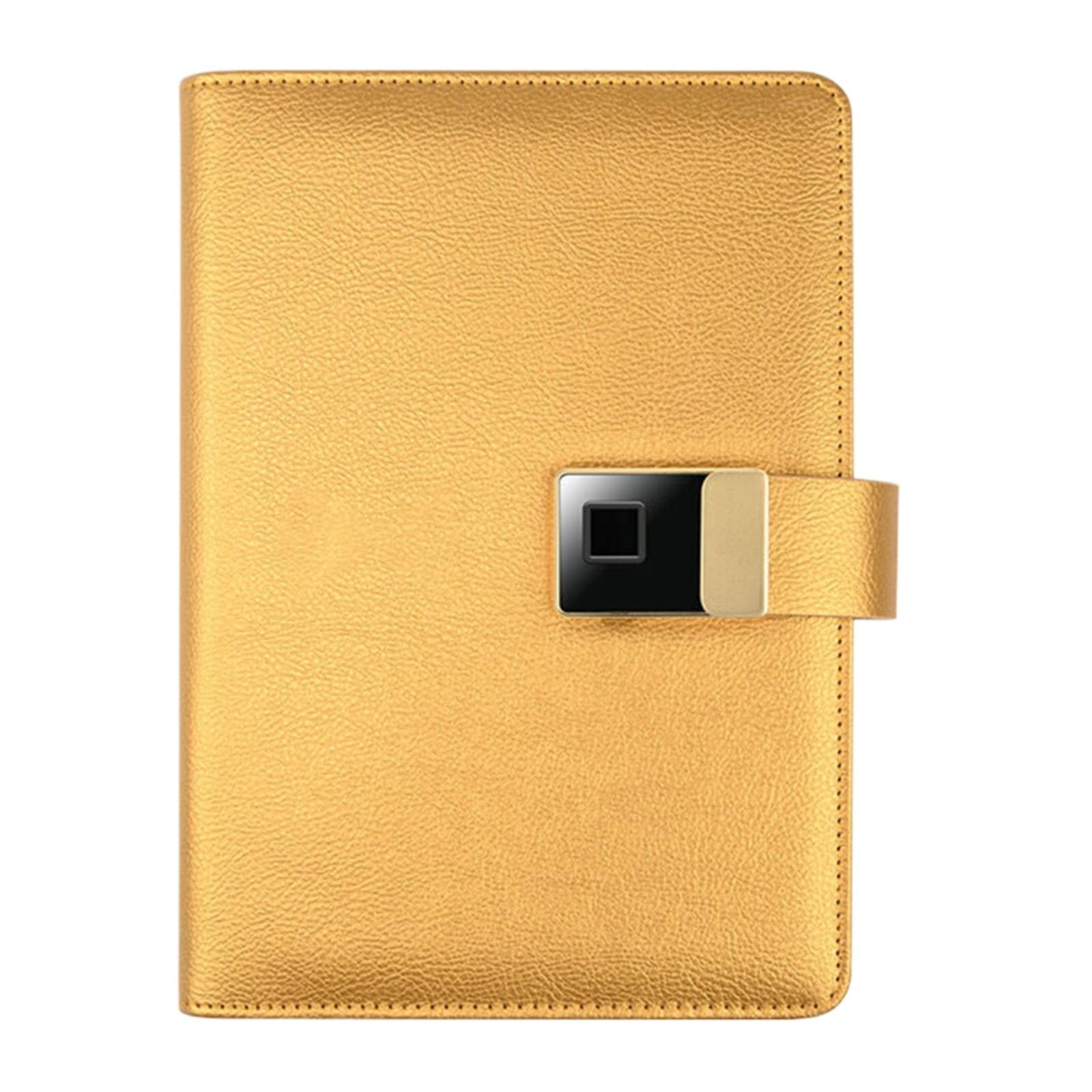Dusknt Champagne Gold Leather Notebook with Fingerprint Lock, Office ...