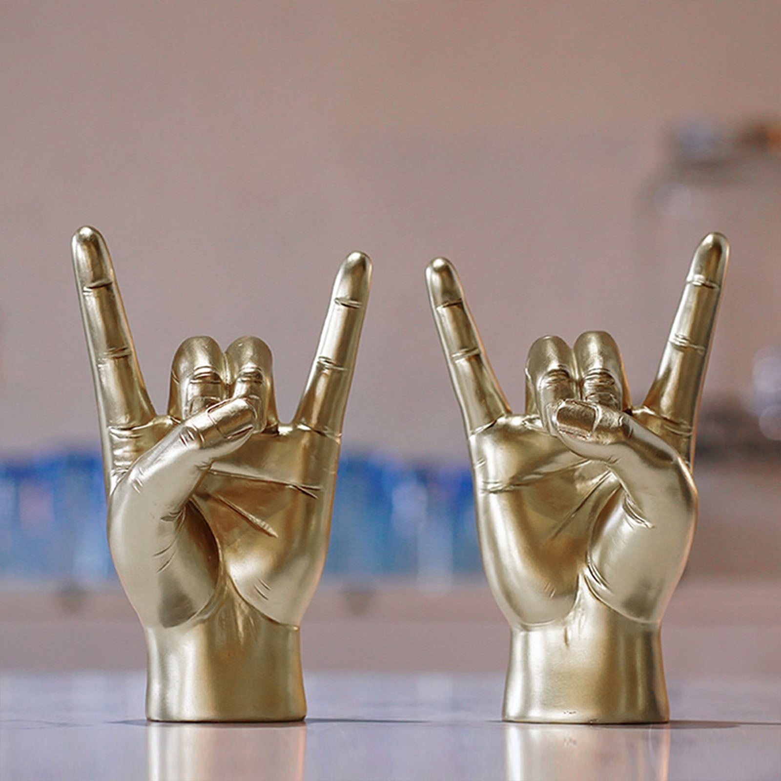 Dusknt Clearance! Gold Resin Rock on Hand Gesture Statue Rock Culture ...