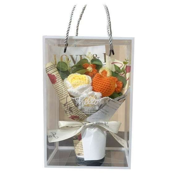 Dusknt Hand Knitted Wool Flower Rose Small Bouquet Box Bouquet ...