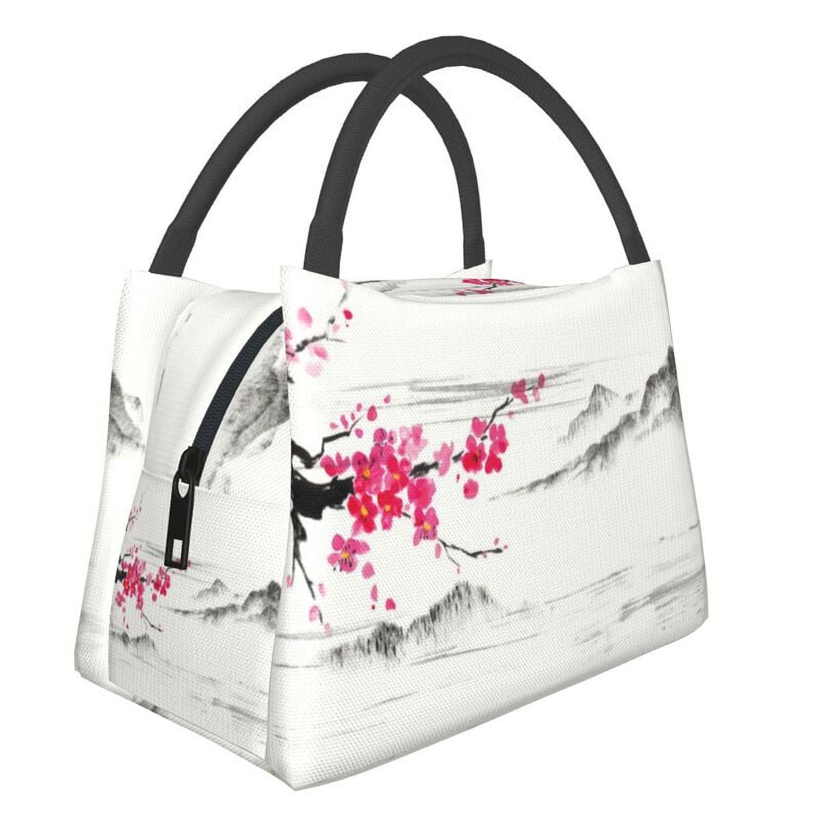 Dusky Pink Sakura Cherry Blossom Insulated Lunch Tote Bag for Women ...