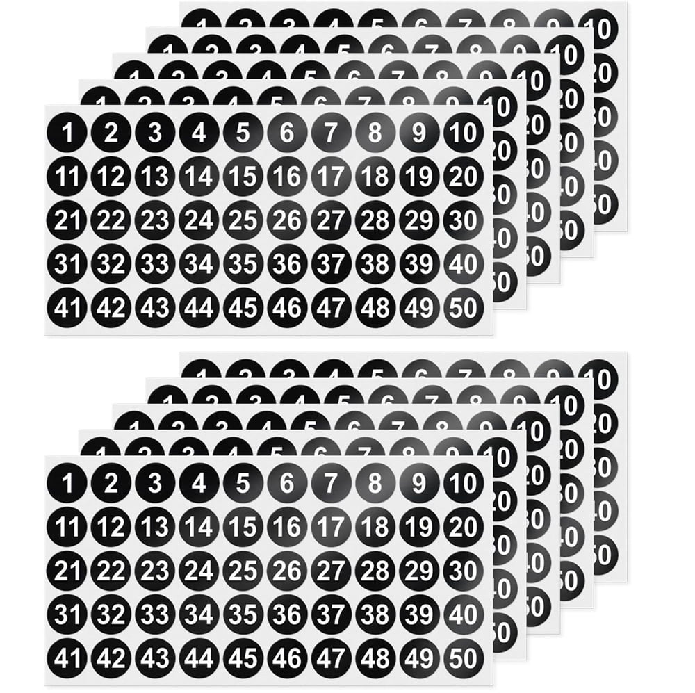 Duslogis 10 Sheets 1 to 50 Number Stickers 1 Inch Round Black Vinyl ...