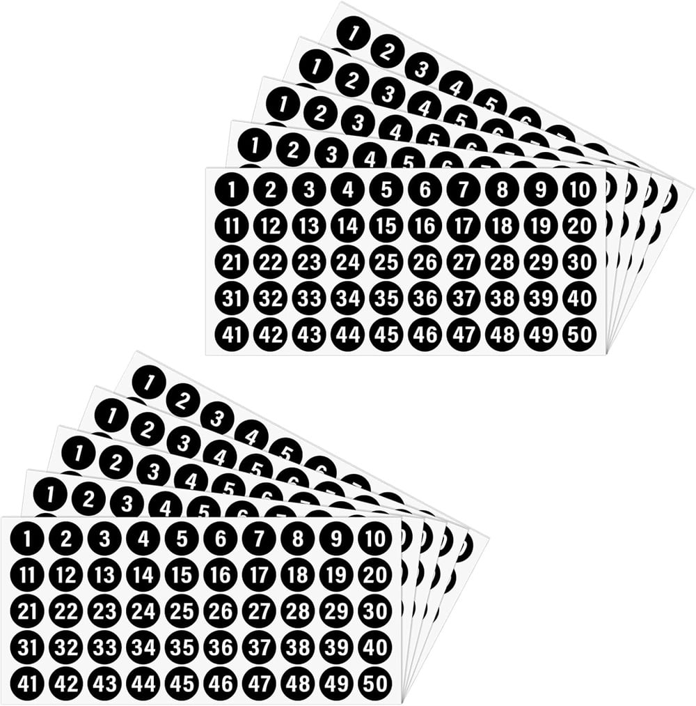 Duslogis 10 Sheets 1 to 50 Number Stickers Vinyl Consecutive Number ...