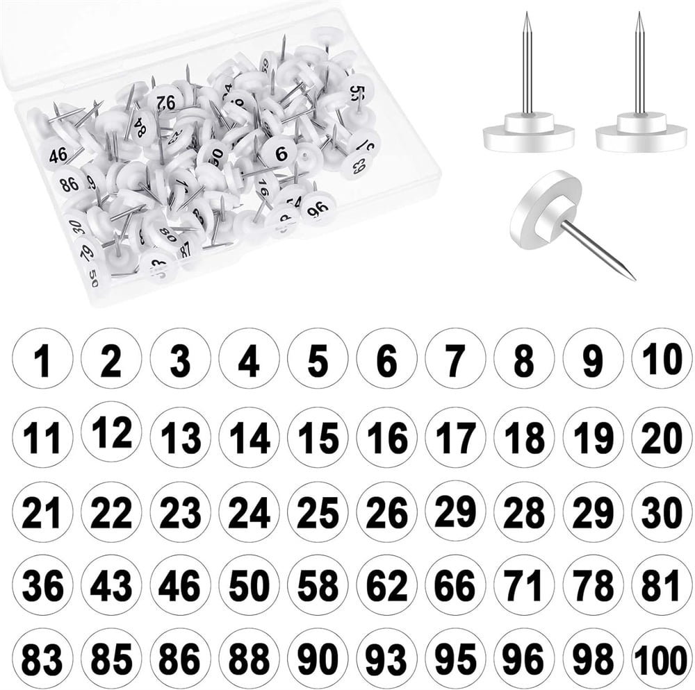 Duslogis 100 Pcs Numbered Push Pin Tacks, 1-100 Sequential Pins Thumb ...