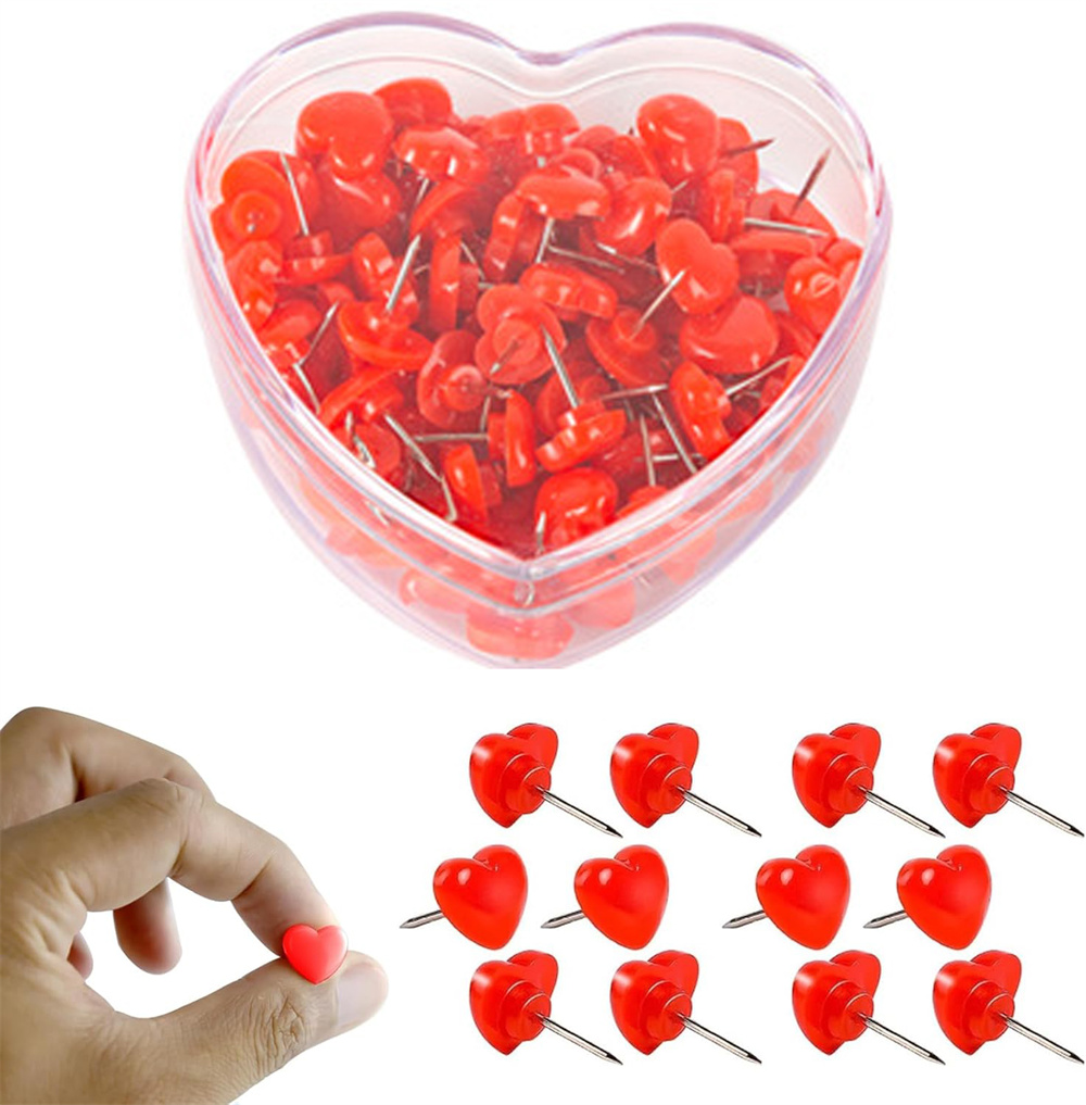 Duslogis 100 Pcs Red Push Pins Thumb Tacks- Heart Push Pins for Cork ...