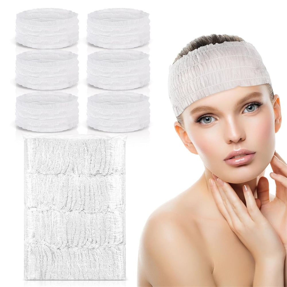 Duslogis 100 Pieces Disposable Spa Headbands Soft Non-woven Facial Hair ...