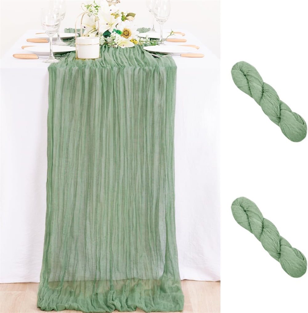 Duslogis 2 Pack Cheesecloth Table Runner 10Ft Gauze Table Runners Sage ...