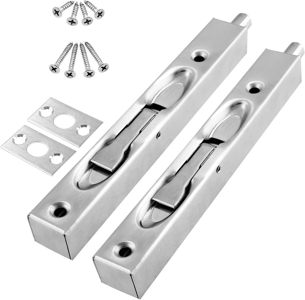 Duslogis 2 Pcs Door Flush Bolts - 6 Inch Concealed Security Door Locks ...
