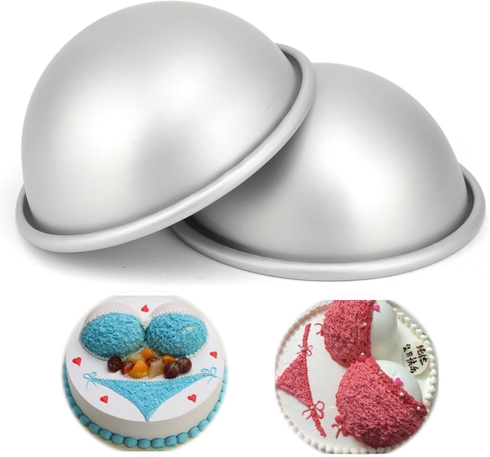 Duslogis 2 Pcs Hemisphere Cake Pan, 4 Inch 3D Football Cake Pan, Aluminum Half Ball Cake Mold ...
