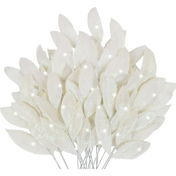 Duslogis 20Pcs Artificial Glitter Leaf 13 Inch Christmas Picks and ...