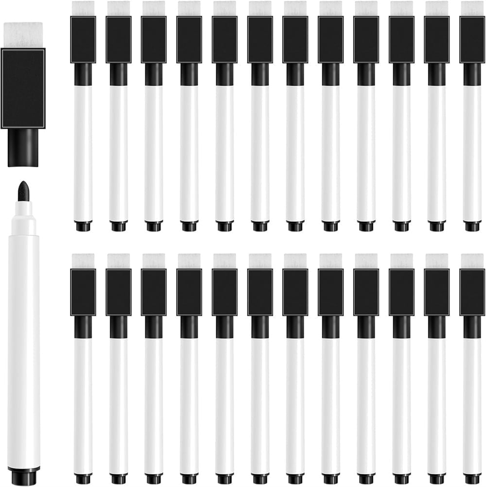 Duslogis 24 PCS Black Magnetic Dry Erase Markers, Whiteboard Mini Dry ...
