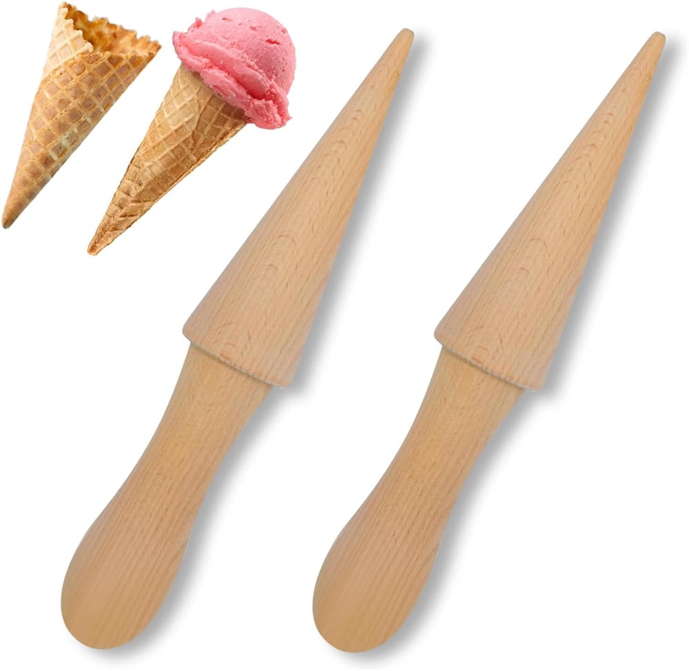 Duslogis 2Pcs Ice Cream Cone Mold, Wooden Waffle Cone Roller, 9.1in ...