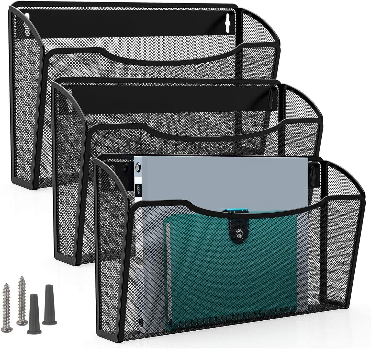 Duslogis 3 Pack Hanging File Organizer Mesh Single Pockets Wall File ...