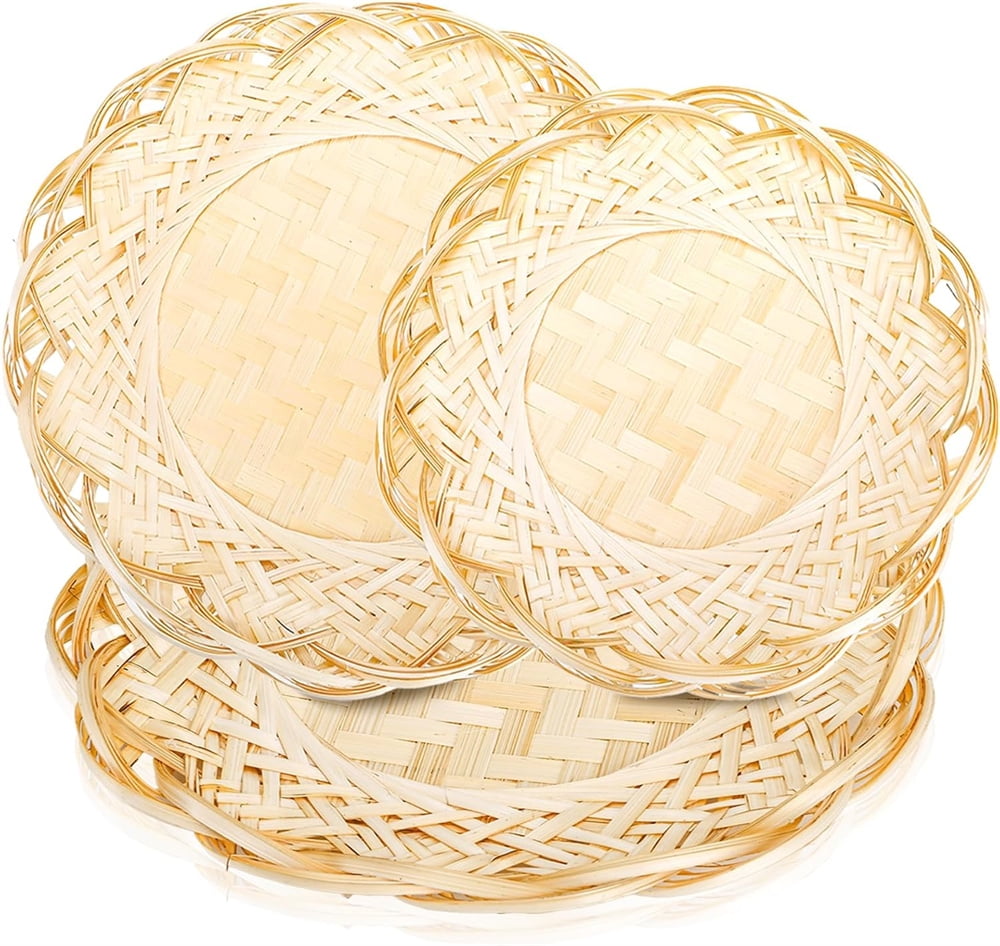 Duslogis 3 Pieces Bamboo Basket Tray, 3 Size Handmade Bamboo Wicker ...