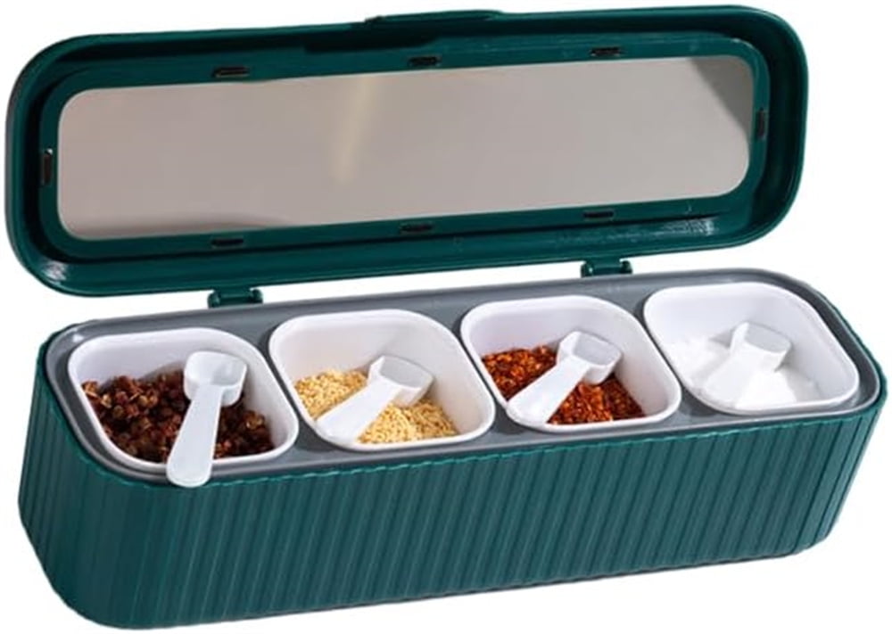 Duslogis 4 Compartments Seasoning Box with Spoons and Clear Lid, Spice ...