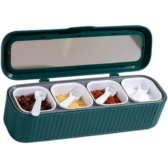 Duslogis 4 Compartments Seasoning Box with Spoons and Clear Lid, Spice ...