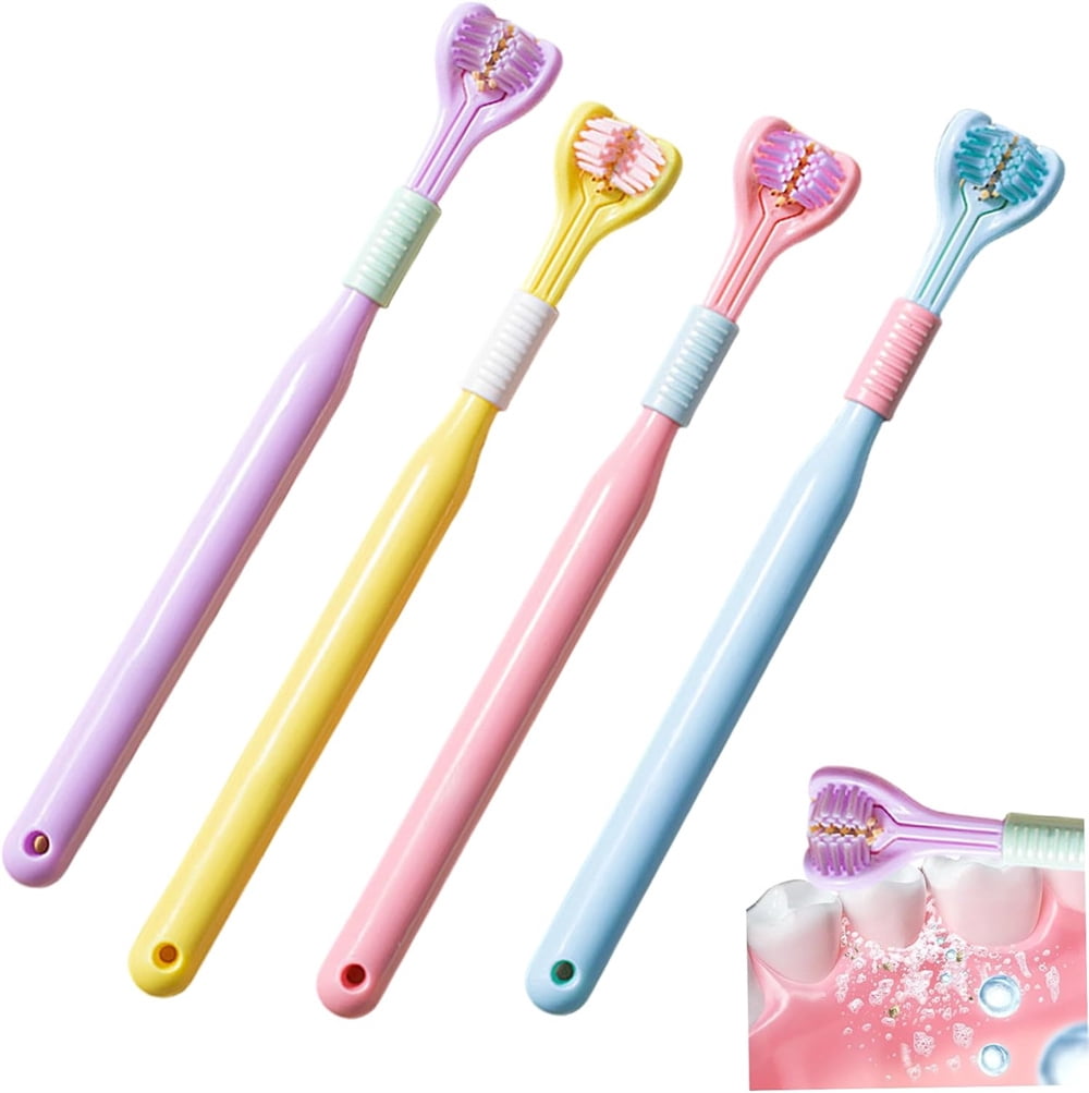 Duslogis 4 Pack 3 Sided Soft Hair Toothbrush, Effective Wrap-Around ...