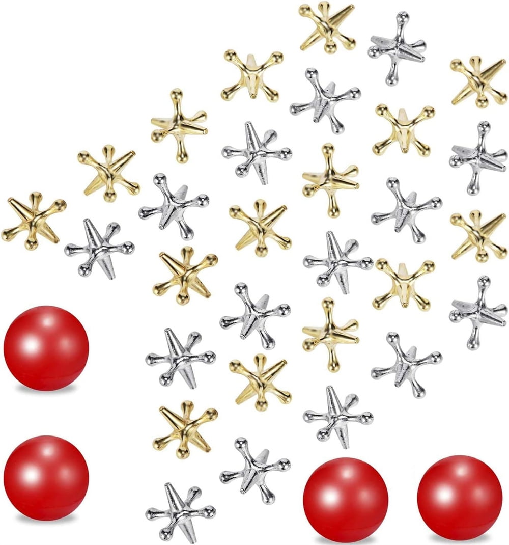 Duslogis 4 Sets Retro Metal Jacks and Ball Game-40 Pcs Gold and Silver ...