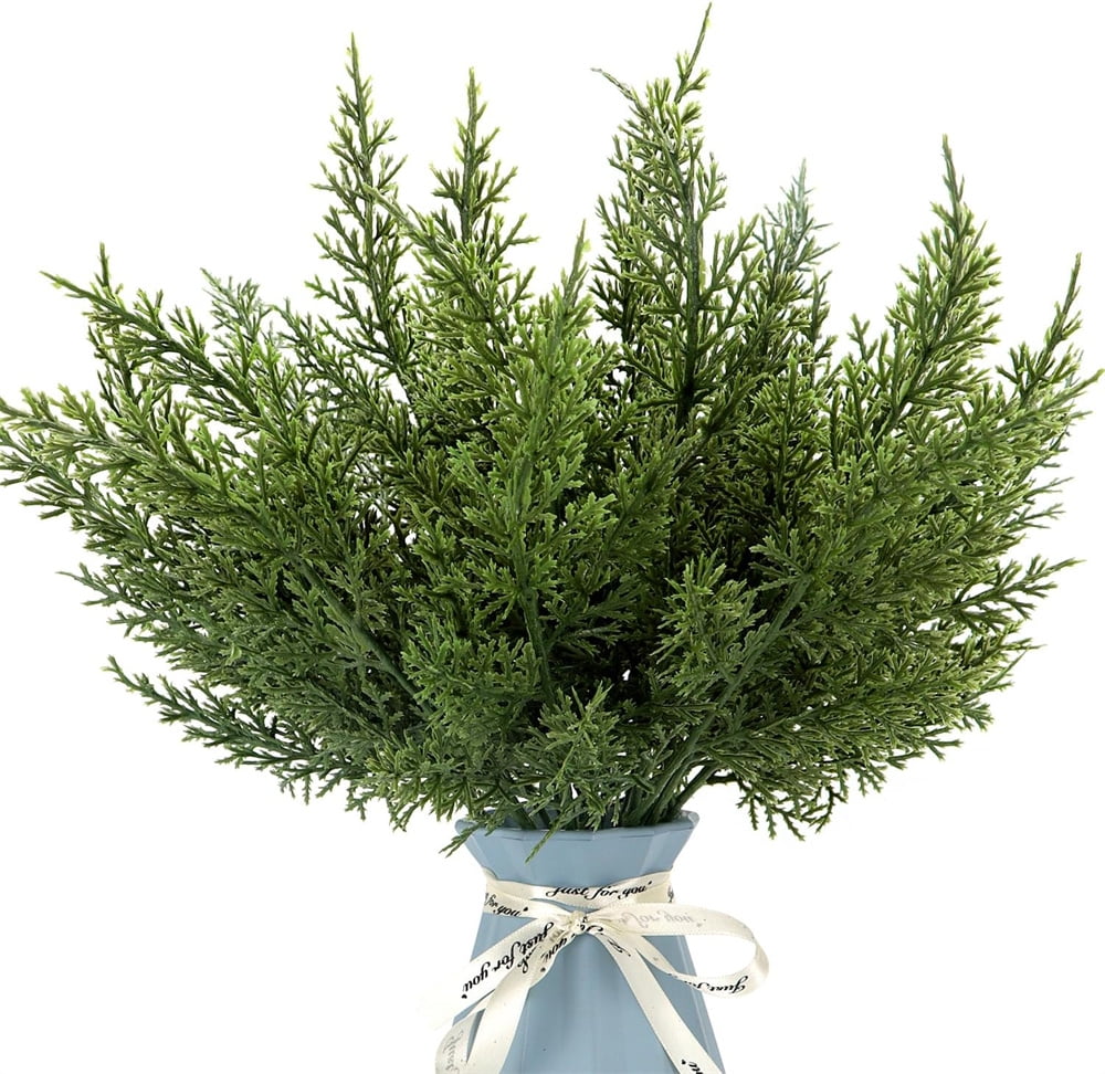Duslogis 40 PCS Artificial Faux Cedar Branches-12 Inch Artificial Green ...