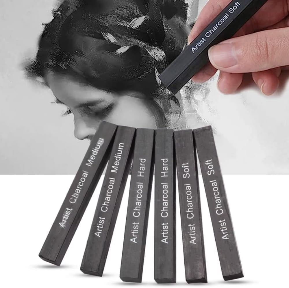 Duslogis 6 Pack Artist Compressed Charcoal Sticks Sketching Charcoal ...