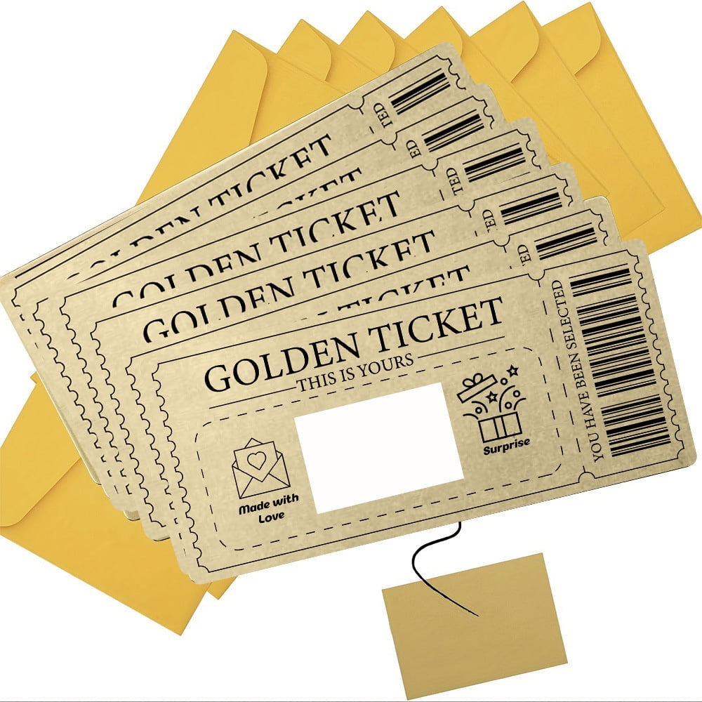 Duslogis 6 Pcs Golden Ticket Scratch-off Cards with Envelopes, Scratch ...