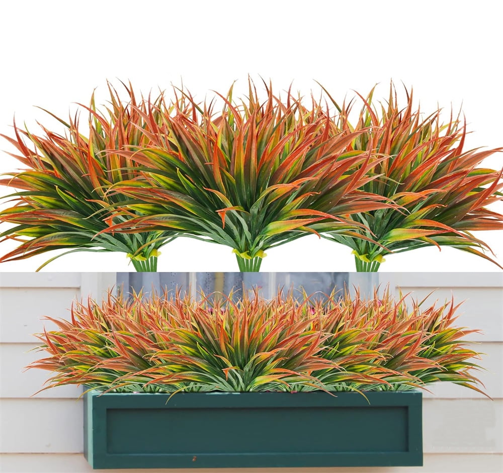 Duslogis 8 Pcs Artificial Fake Grass,8 Pcs Outdoor Faux Grasses Plastic ...