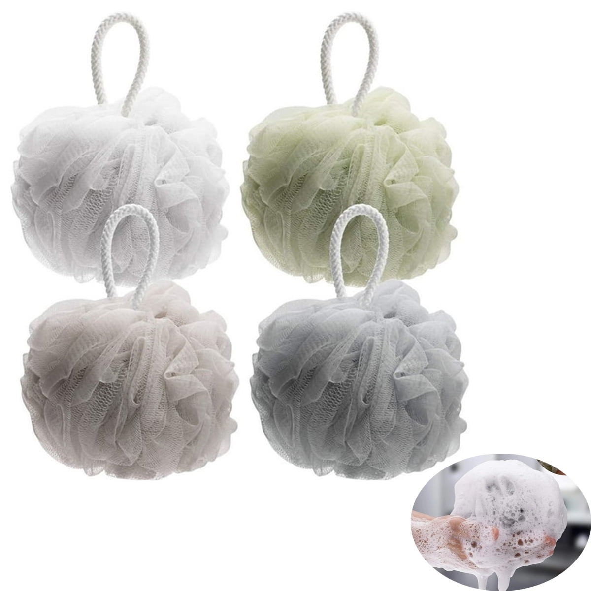 Cribun Bath Shower Sponge Loofahs Mesh Pouf Shower Ball, Nature Bamboo ...