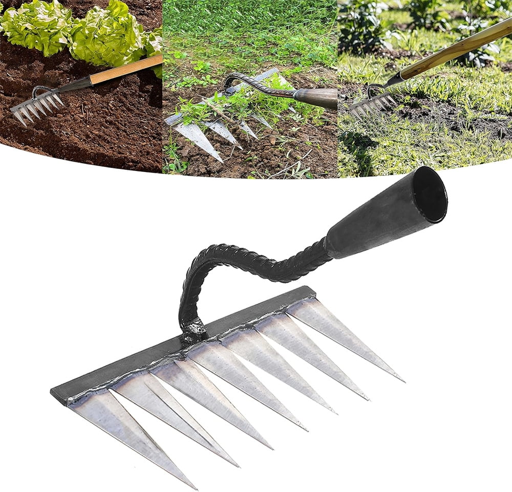 Duslogis Heavy Duty Iron Rake for Gardening and Weeding -7 Toothed ...