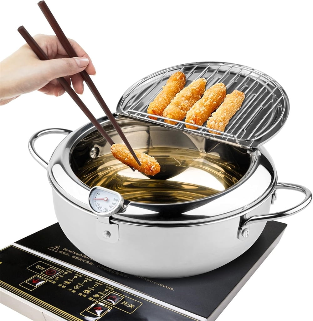 Duslogis Japanese Deep Fryer Pot with Basket,Stainless Steel Deep ...