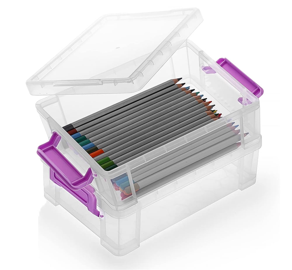 Duslogis Large Capacity Pencil Box Stackable Clear Plastic Storage ...