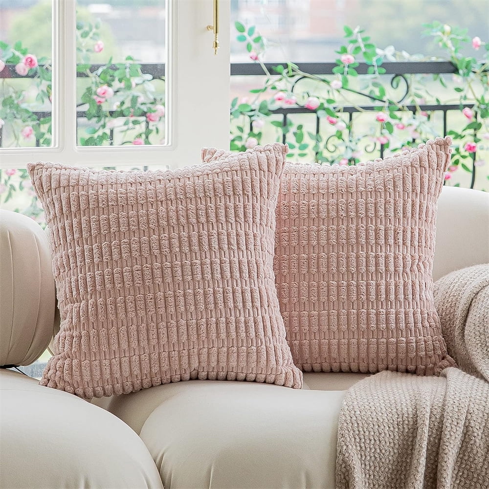 Duslogis Pink Decorative Throw Pillow Covers 18x18 Set of 2, Soft ...