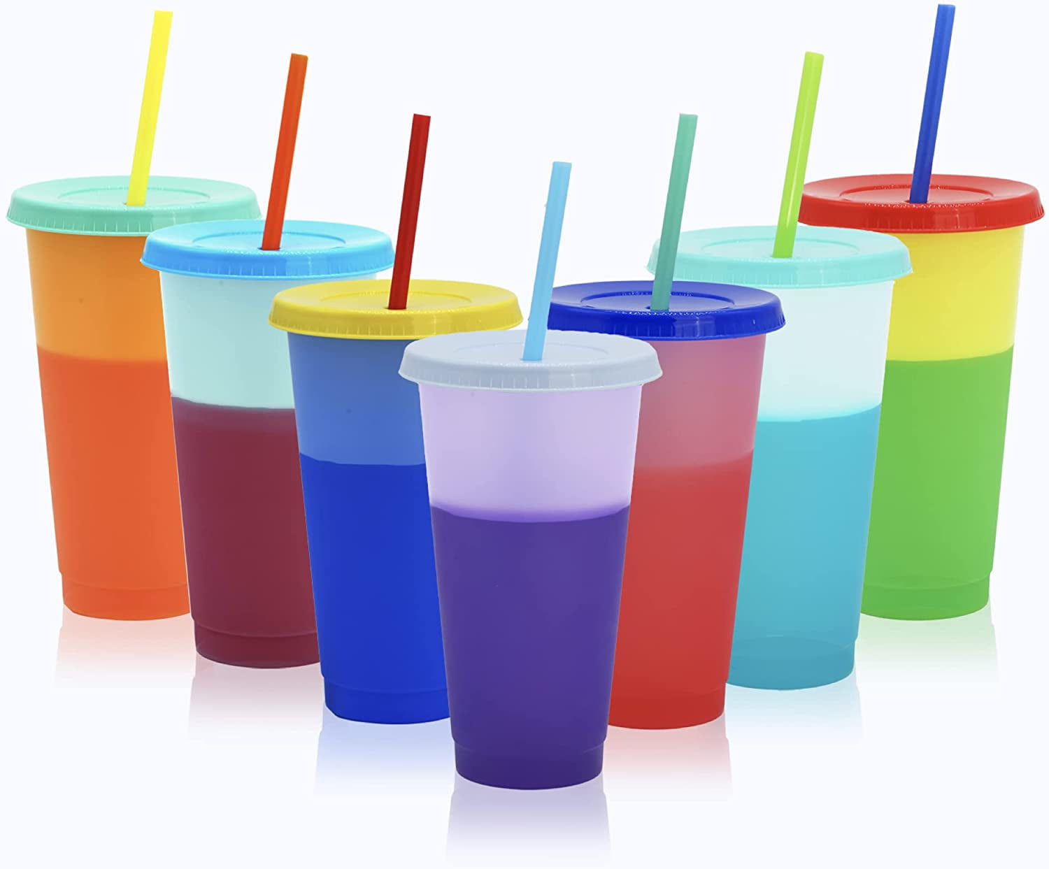 Duslogis Plastic Cups with Lids and Straws - 7 Pack 12 oz Color ...