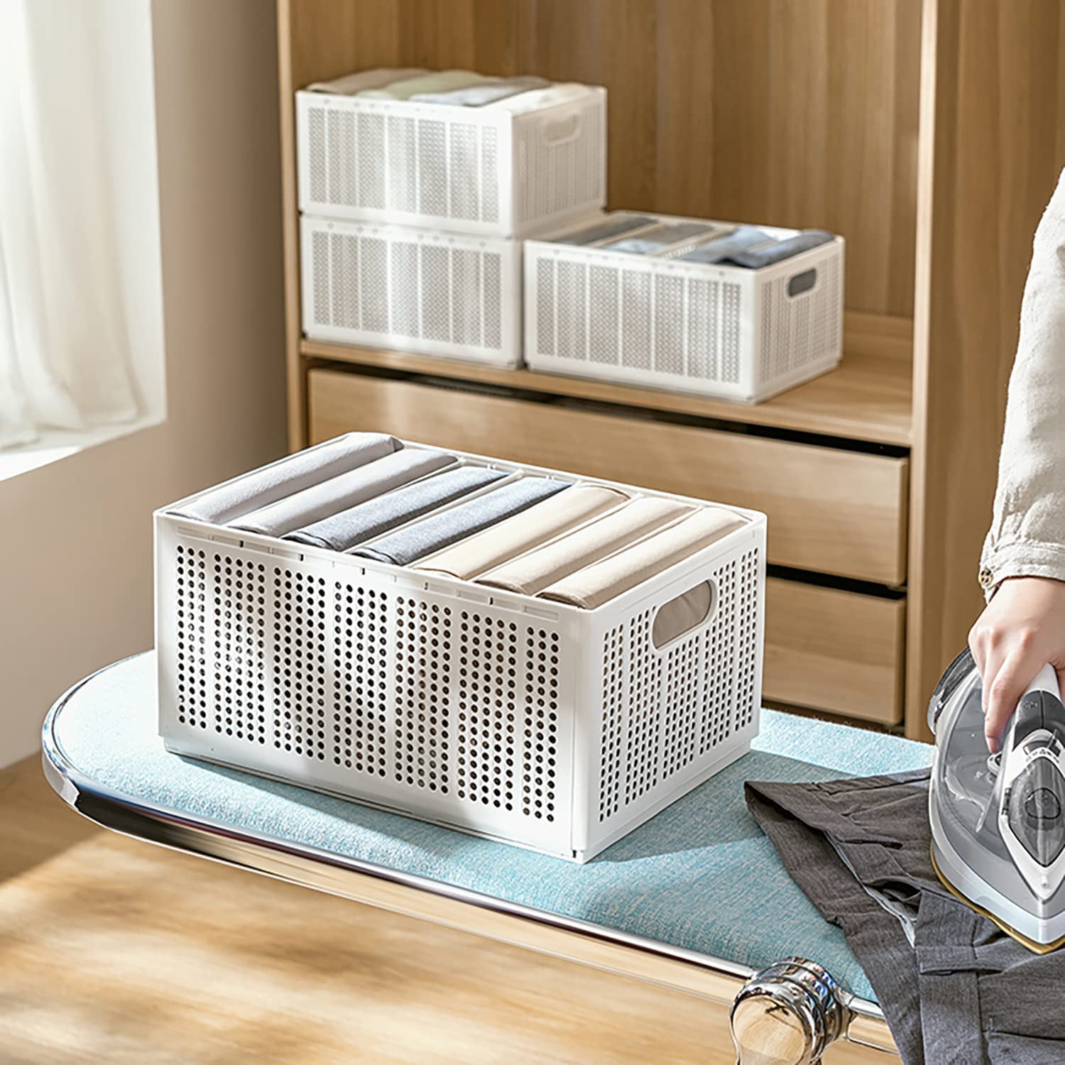 Duslogis Plastic Foldable Wardrobe Storage Box,7 Grids Wardrobe Closet ...