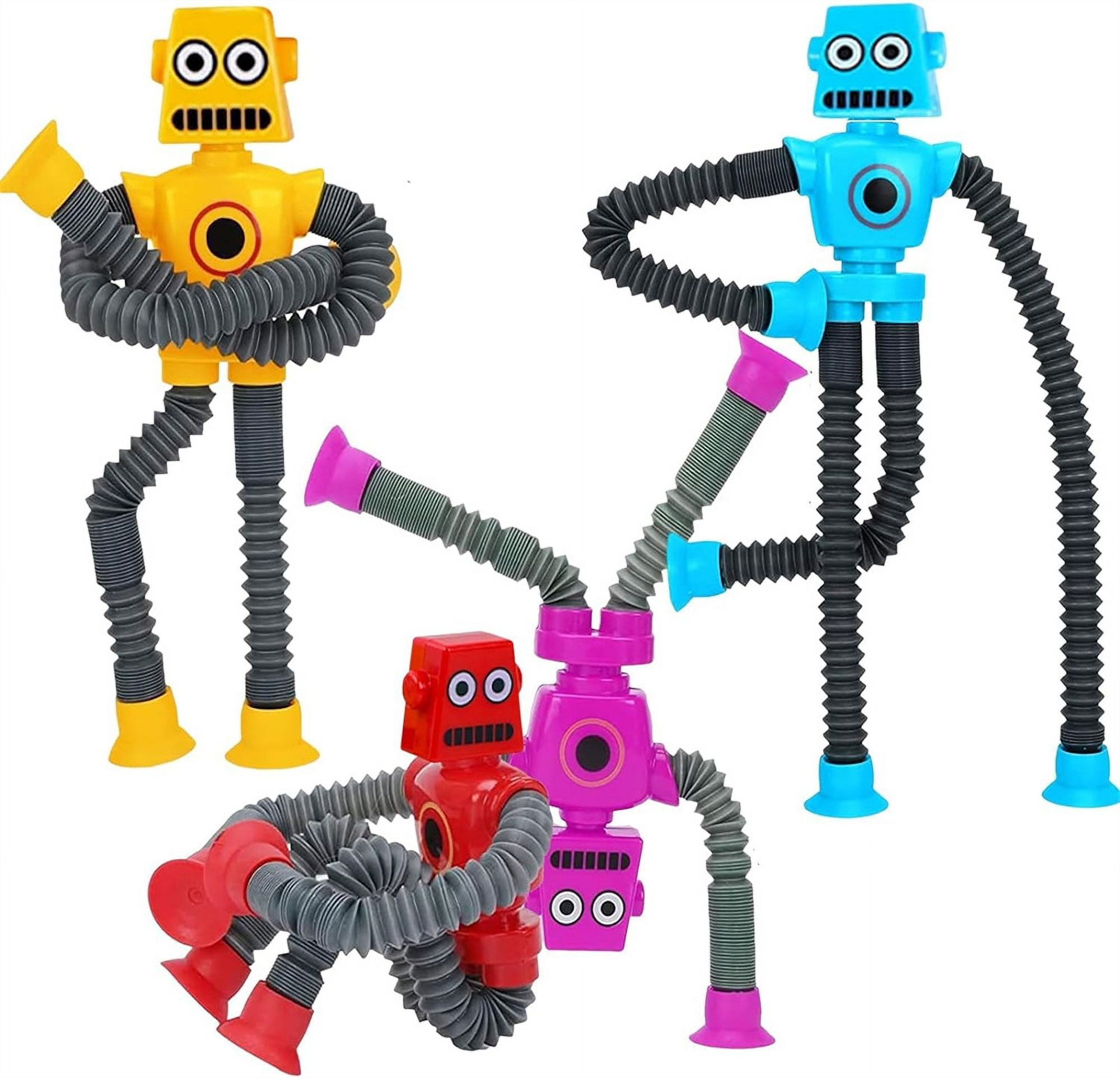 Duslogis Pop Tubes Robot Fidget Toys (4 Pack), Telescopic Suction Cup ...