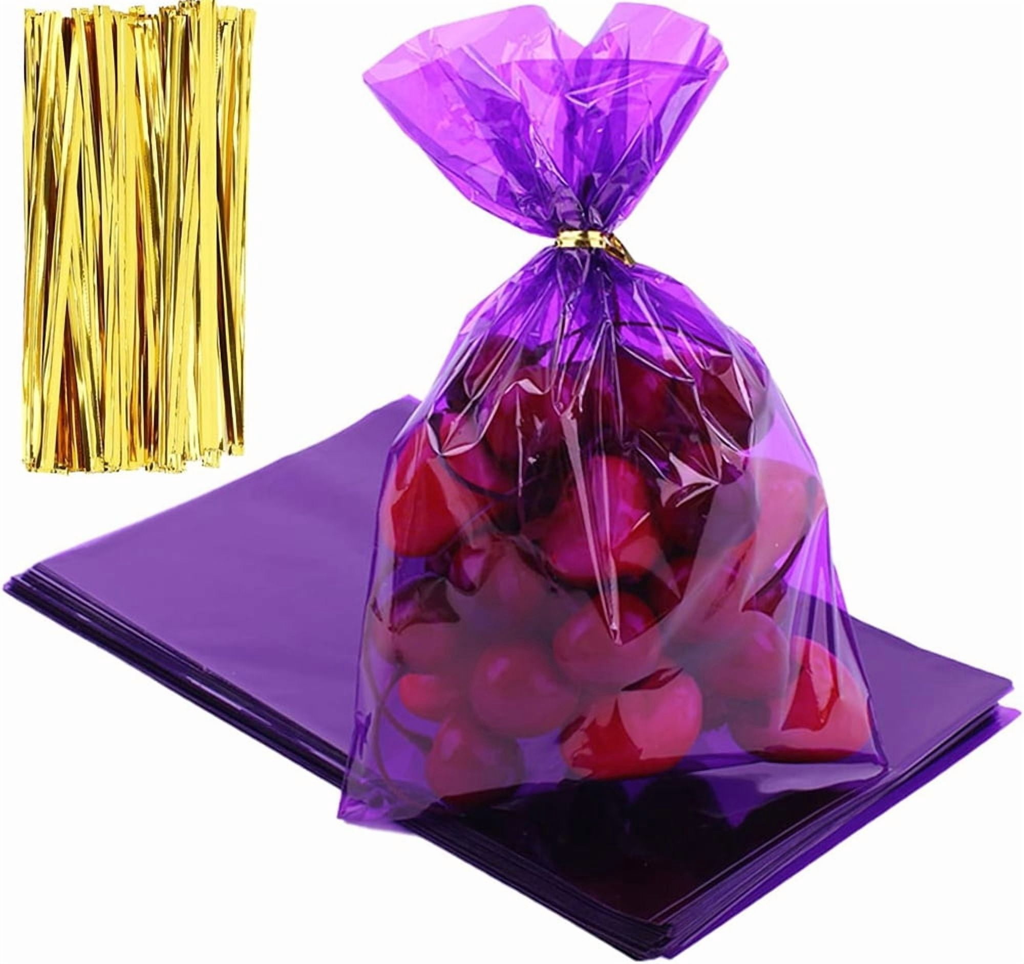 Duslogis Purple Cellophane Treat Bags, 100 PCS Clear Candy Bags, 6x9 ...