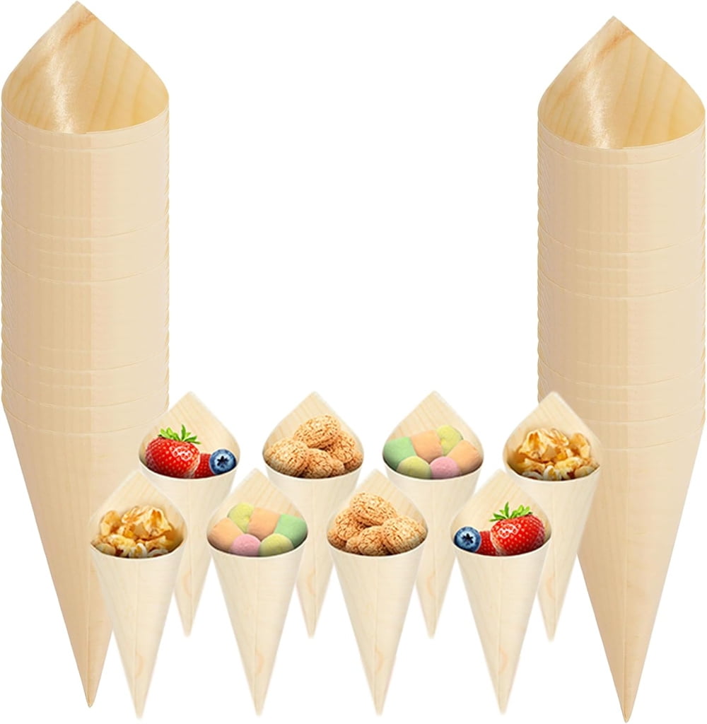 Duslogis Wood Tasting Cone Disposable Wooden Cone Serving and Tasting ...