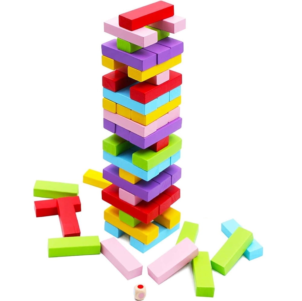 Duslogis Wooden Blocks Stacking Games, 48PCS Tumbling Stacking Blocks ...