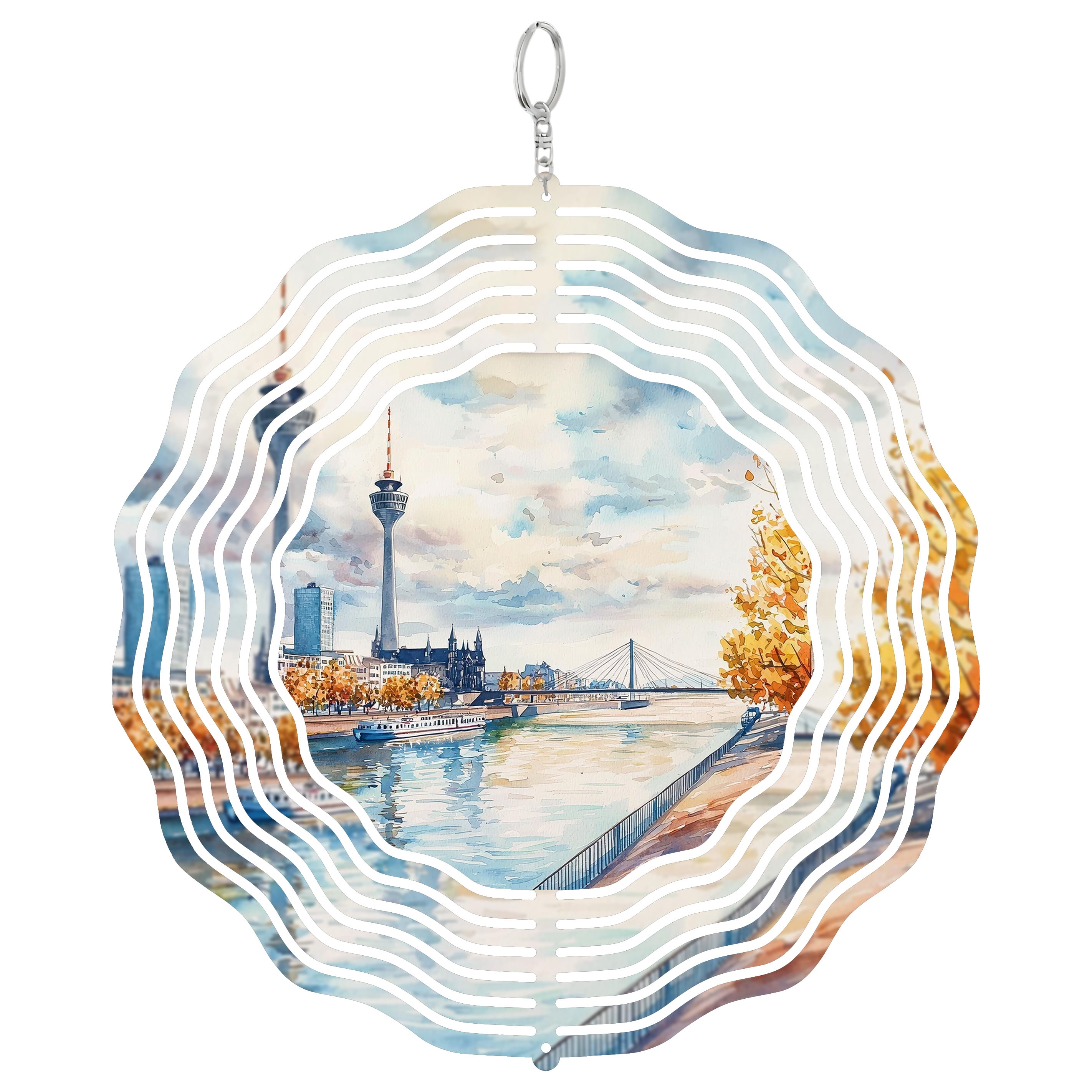 Dusseldorf Germany Rhine Tower 3D Wind Spinner Metal Laser Cut Hanging ...