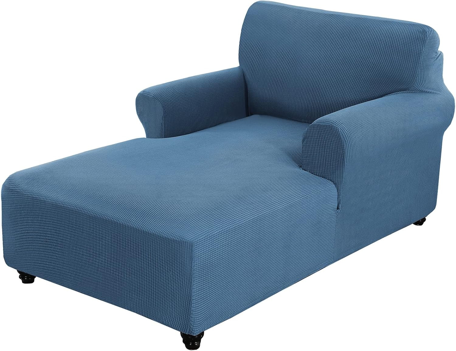 Dust Blue Small Checks Chaise Lounge Couch Cover - Fitted Slipcover ...