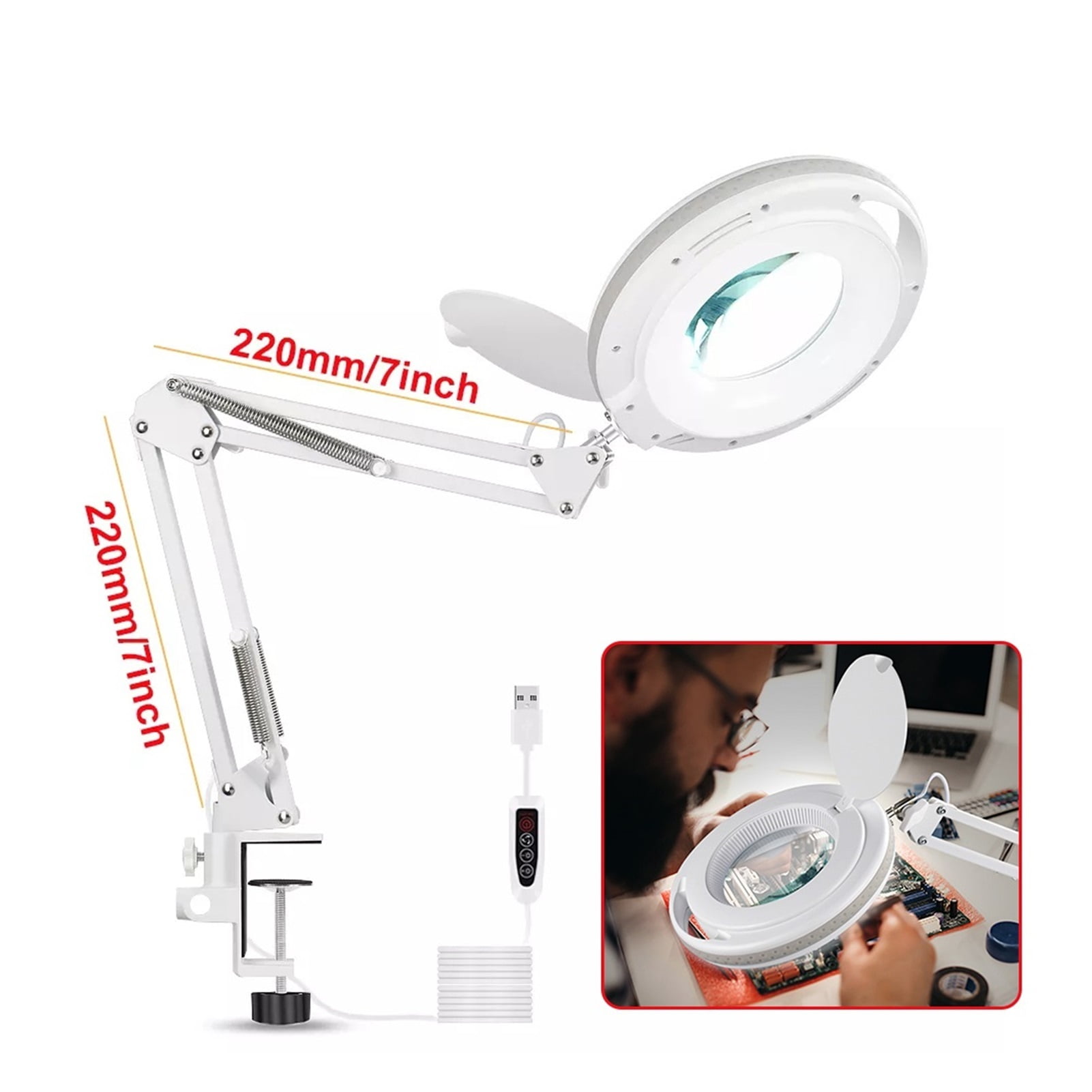 Dust Cover Magnifying Glass 5X Magnifier LED Lamp 3 Adjustable Lights ...